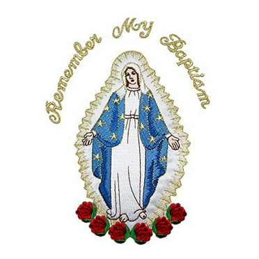 Full Embroidered Virgin Mary Applique Patch Silver Metallic Santa Maria ...