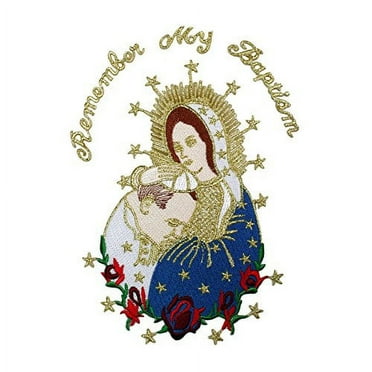 Full Embroidered Virgin Mary Applique Patch Silver Metallic Santa Maria ...