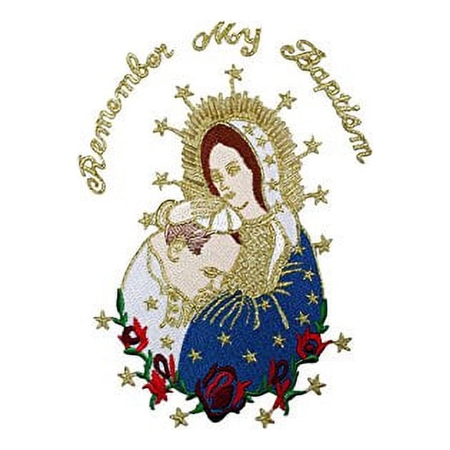 Embroidered Virgin Mary & Pope Applique Patch Metallic Gold Santa Maria ...