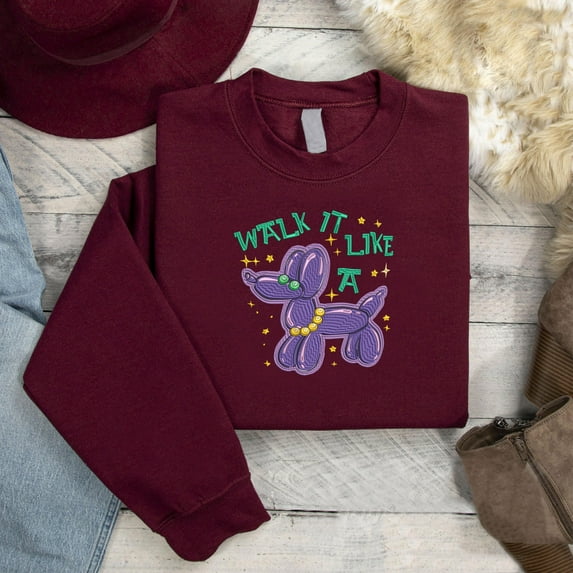 Embroidered Walk it like Dog Sweatshirt, Embroidery Mardi Gras Dog ...