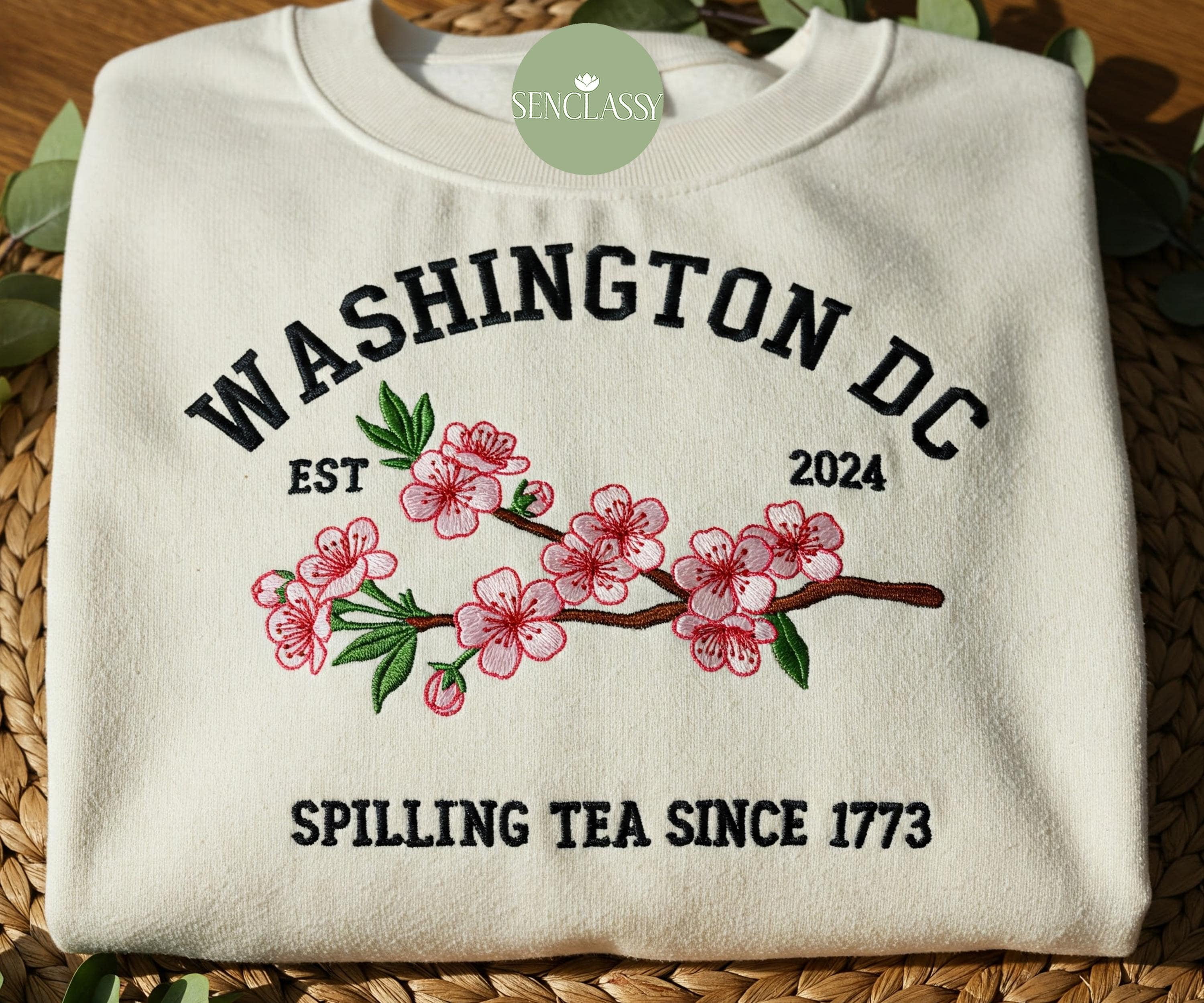 Embroidered Washington DC Cherry Blossom Sweatshirt, US State Flowers ...