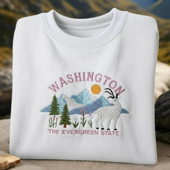 Embroidered Washington Sweatshirt, The Evergreen State Crewneck ...