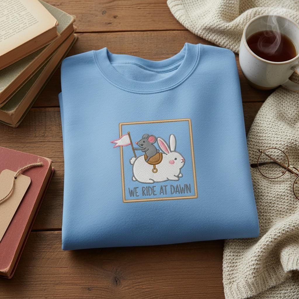 Embroidered We Ride At Dawn Rabbit Mouse Sweatshirt, Funny Animal RPG ...