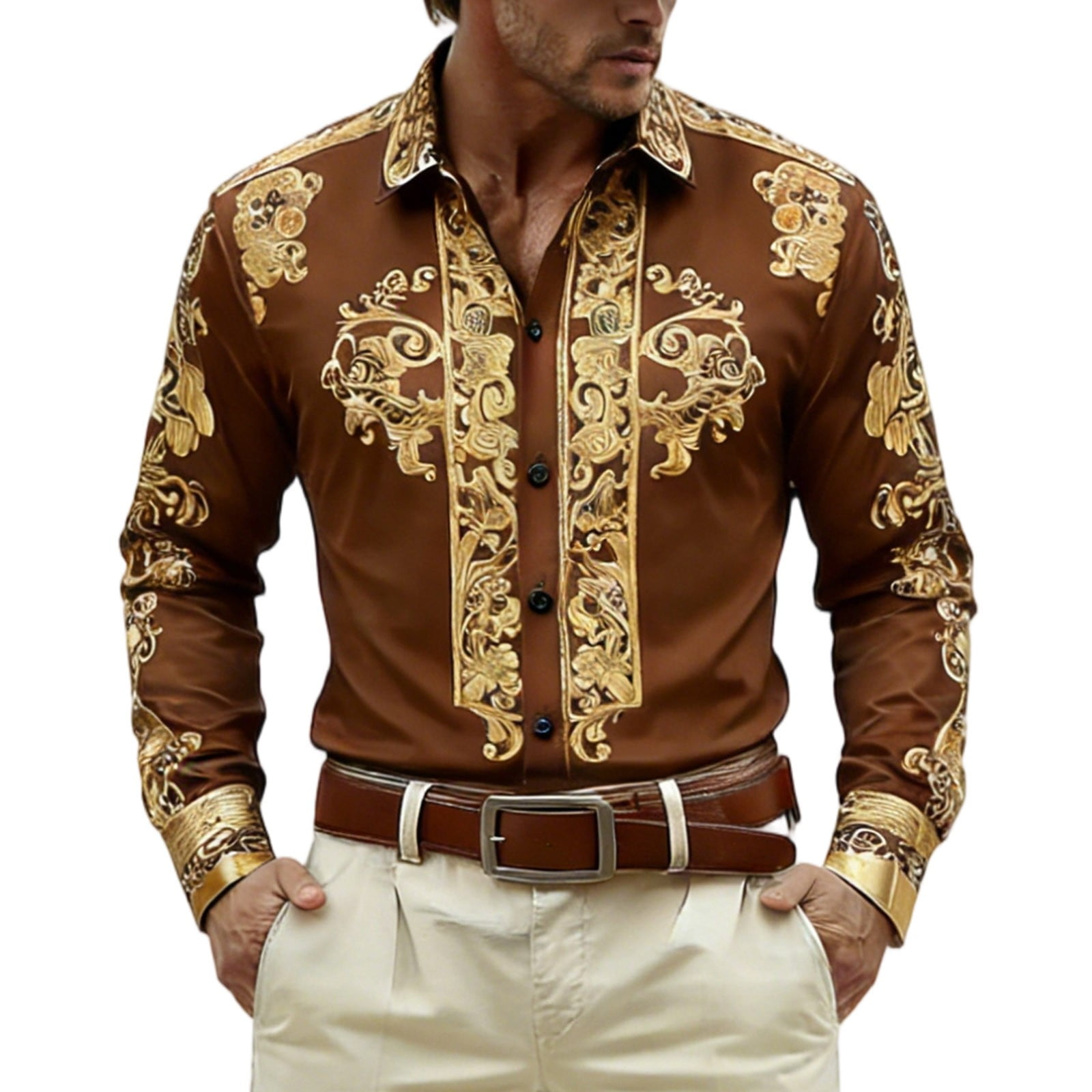 Embroidered Western Cowboy Shirts for Men Button Long Sleeve Shirt with ...