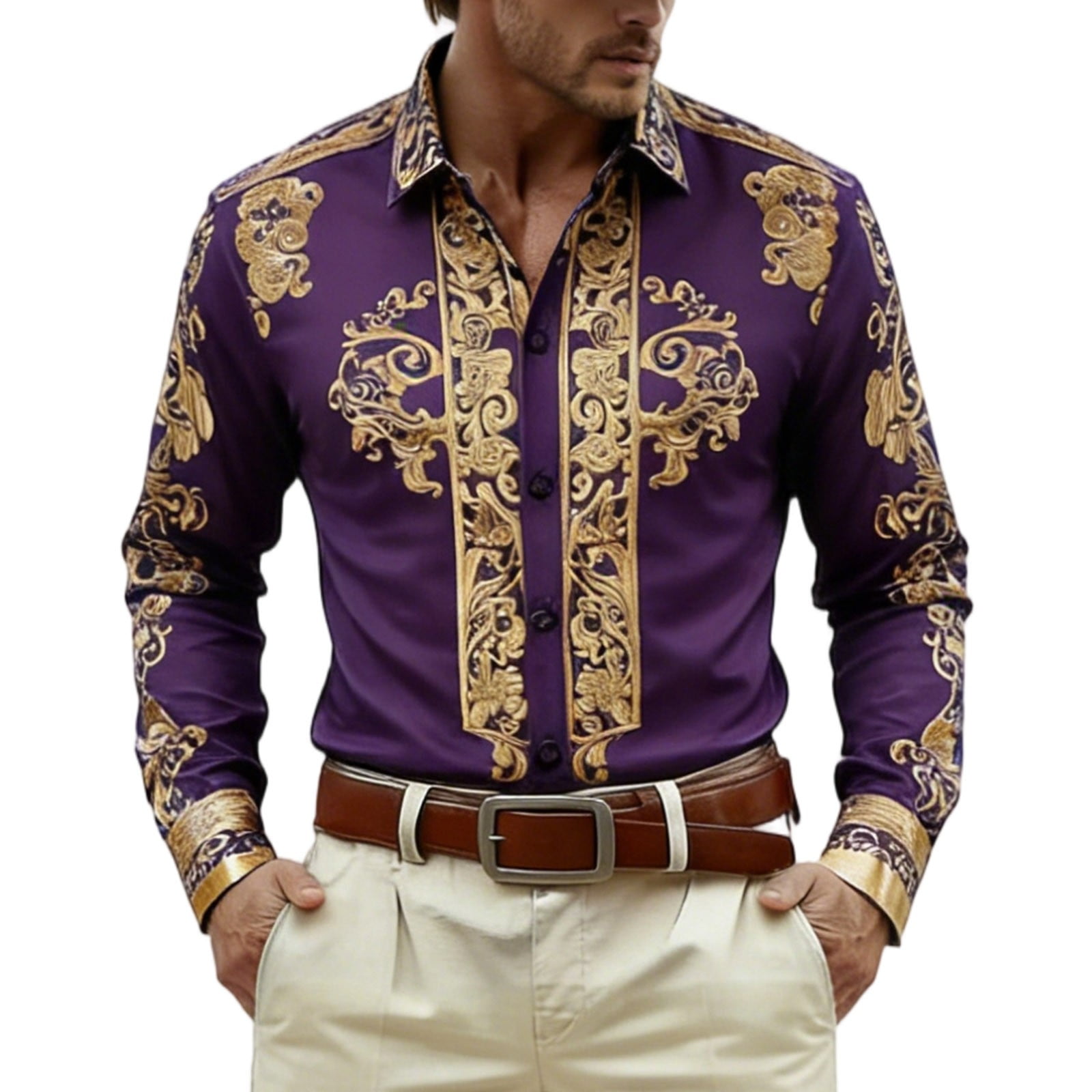 Embroidered Western Cowboy Shirts for Men Button Long Sleeve Shirt with ...