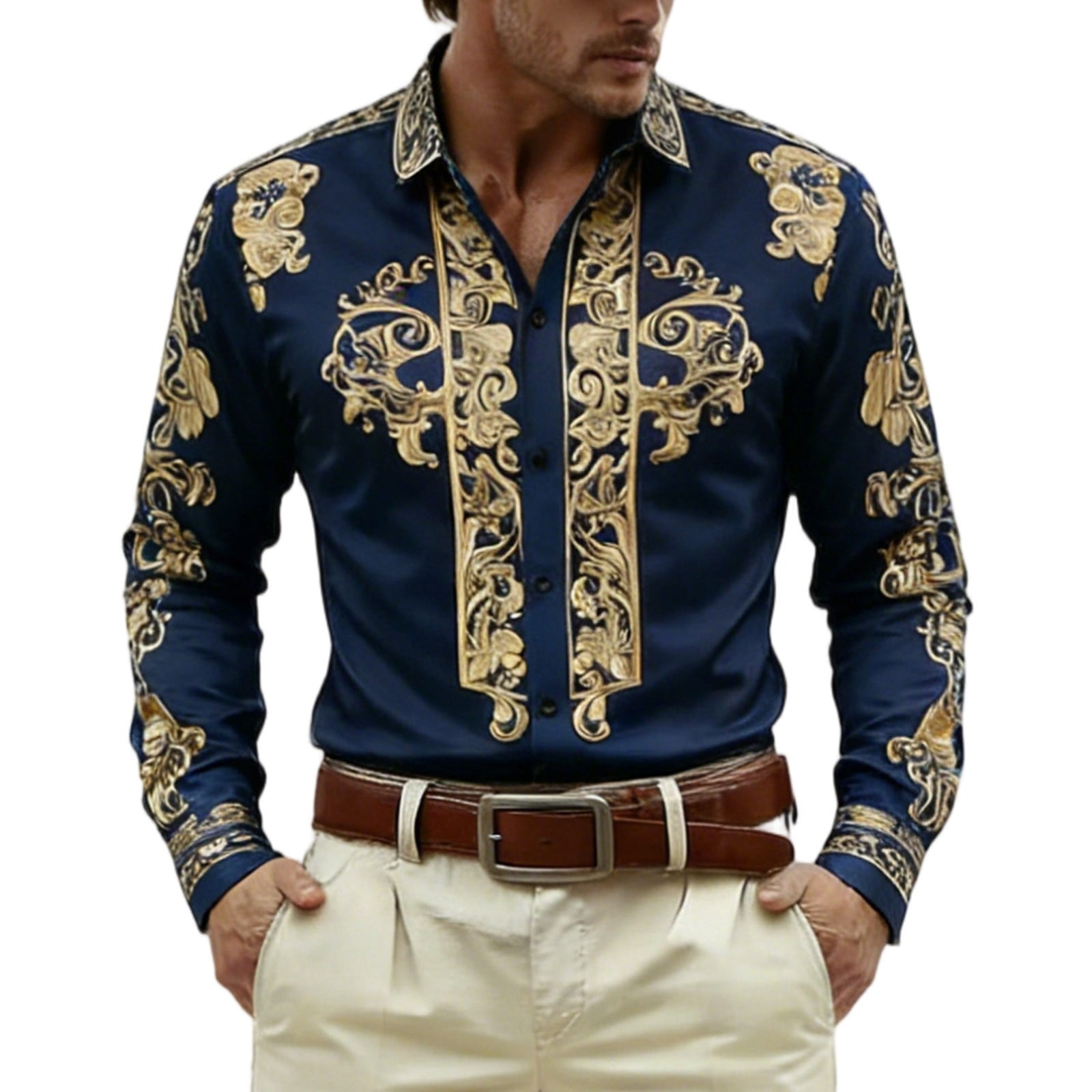 Embroidered Western Cowboy Shirts for Men Button Long Sleeve Shirt with ...