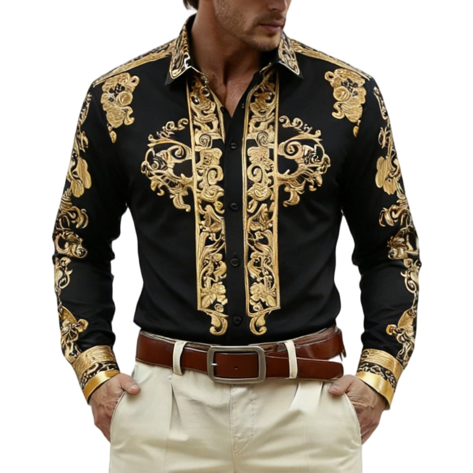 Embroidered Western Cowboy Shirts for Men Button Long Sleeve Shirt with ...