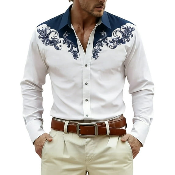 Embroidered Western Cowboy Shirts for Men Button Long Sleeve Shirt with ...