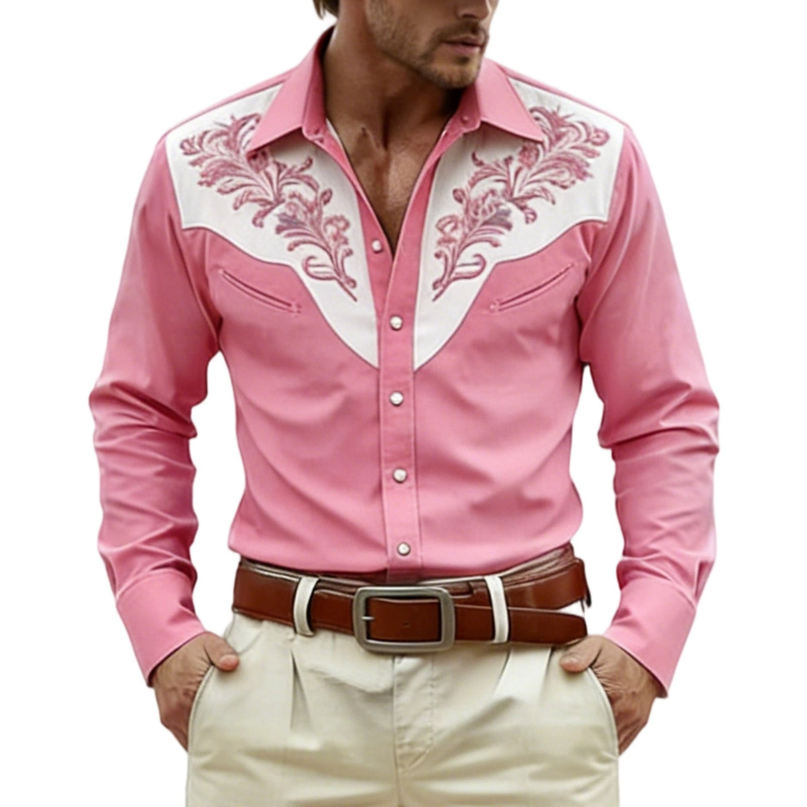 Embroidered Western Cowboy Shirts for Men Button Long Sleeve Shirt with ...