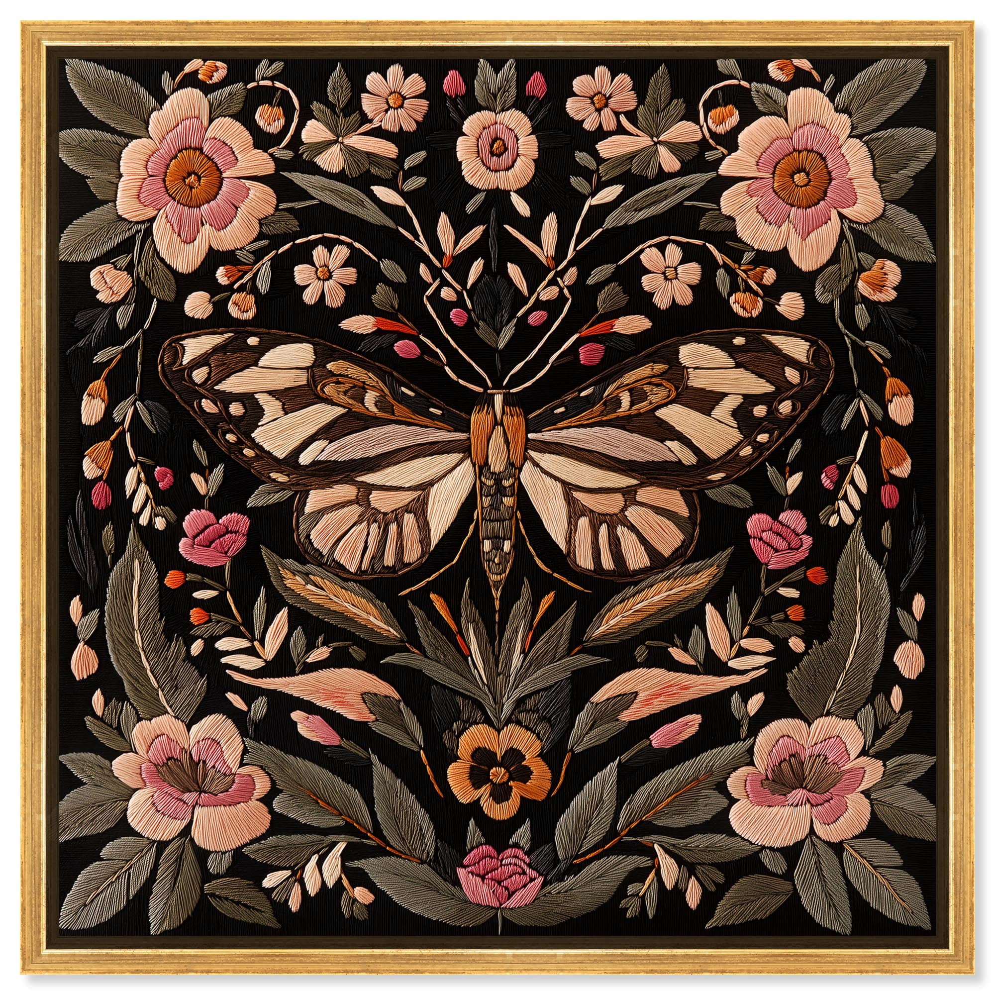 Embroidered Whimsy Canvas Folk Art Prints by Art Remedy, Gold Frame, 40 ...