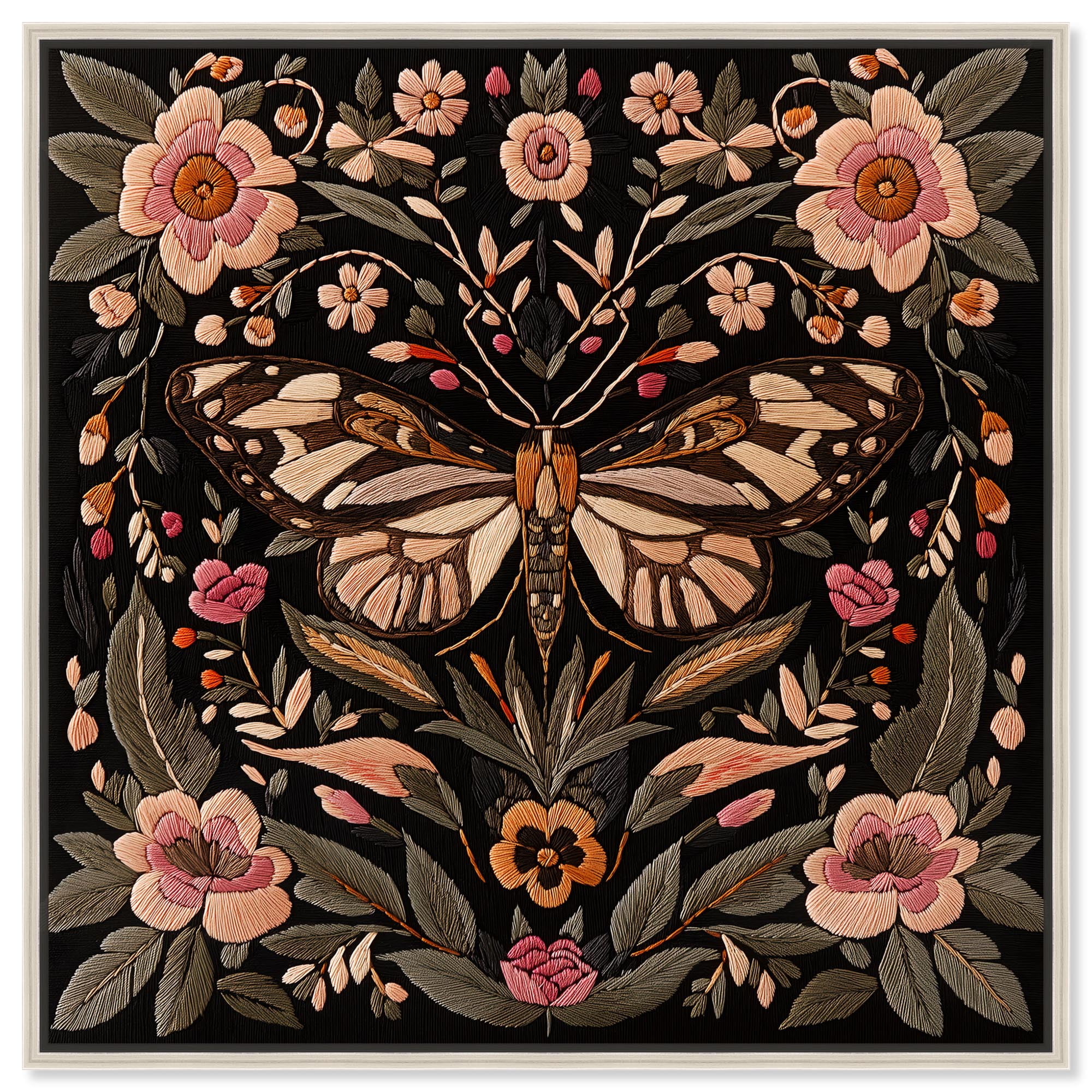 Embroidered Whimsy Canvas Folk Art Prints by Art Remedy, Silver Frame ...