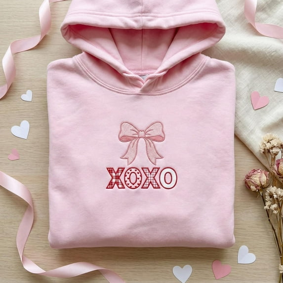Embroidered XOXO Bow Hoodie, Valentine's Day Gift for Her, Cute Love ...