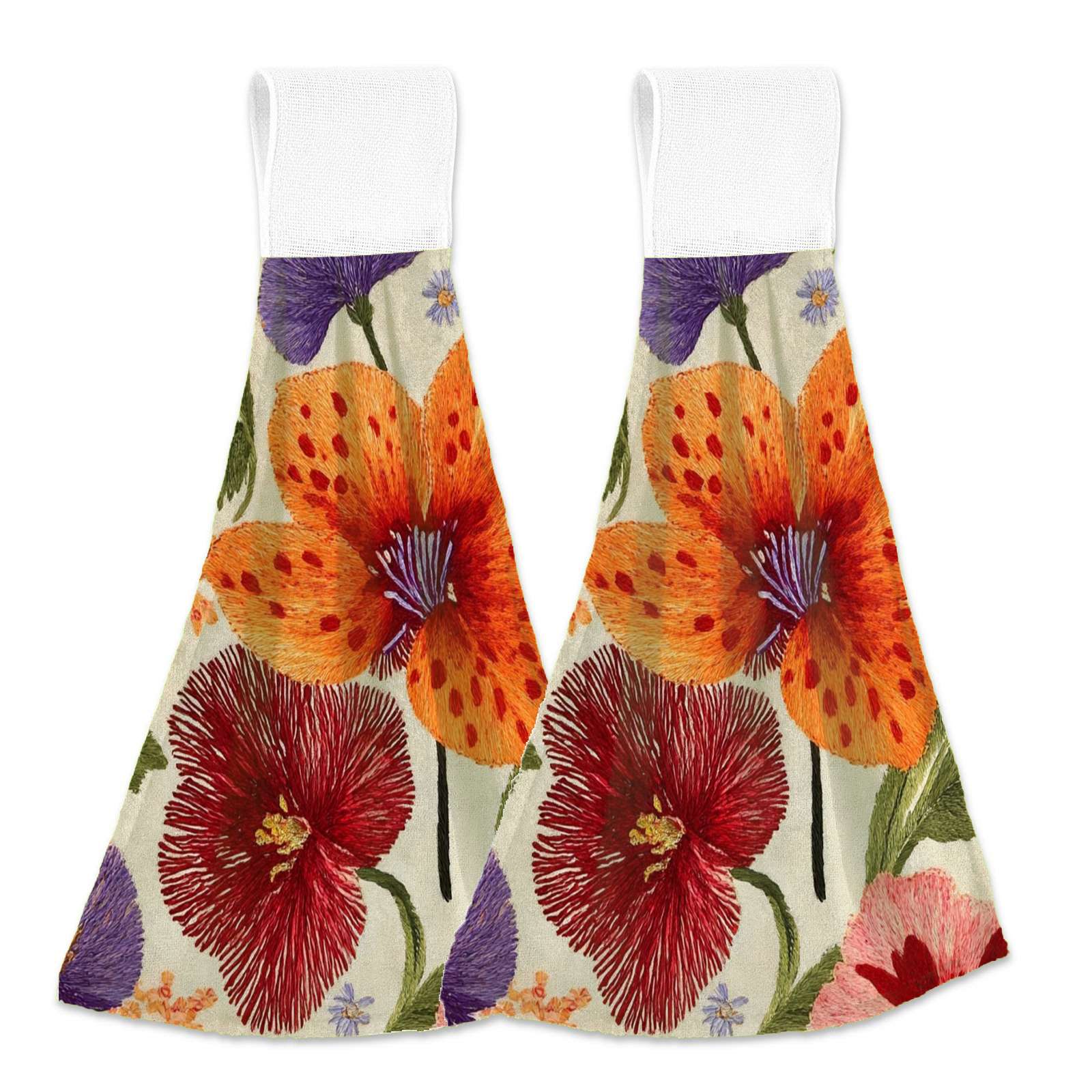 Embroidered floral textile art Hanging Kitchen Hand Towels Sets with ...