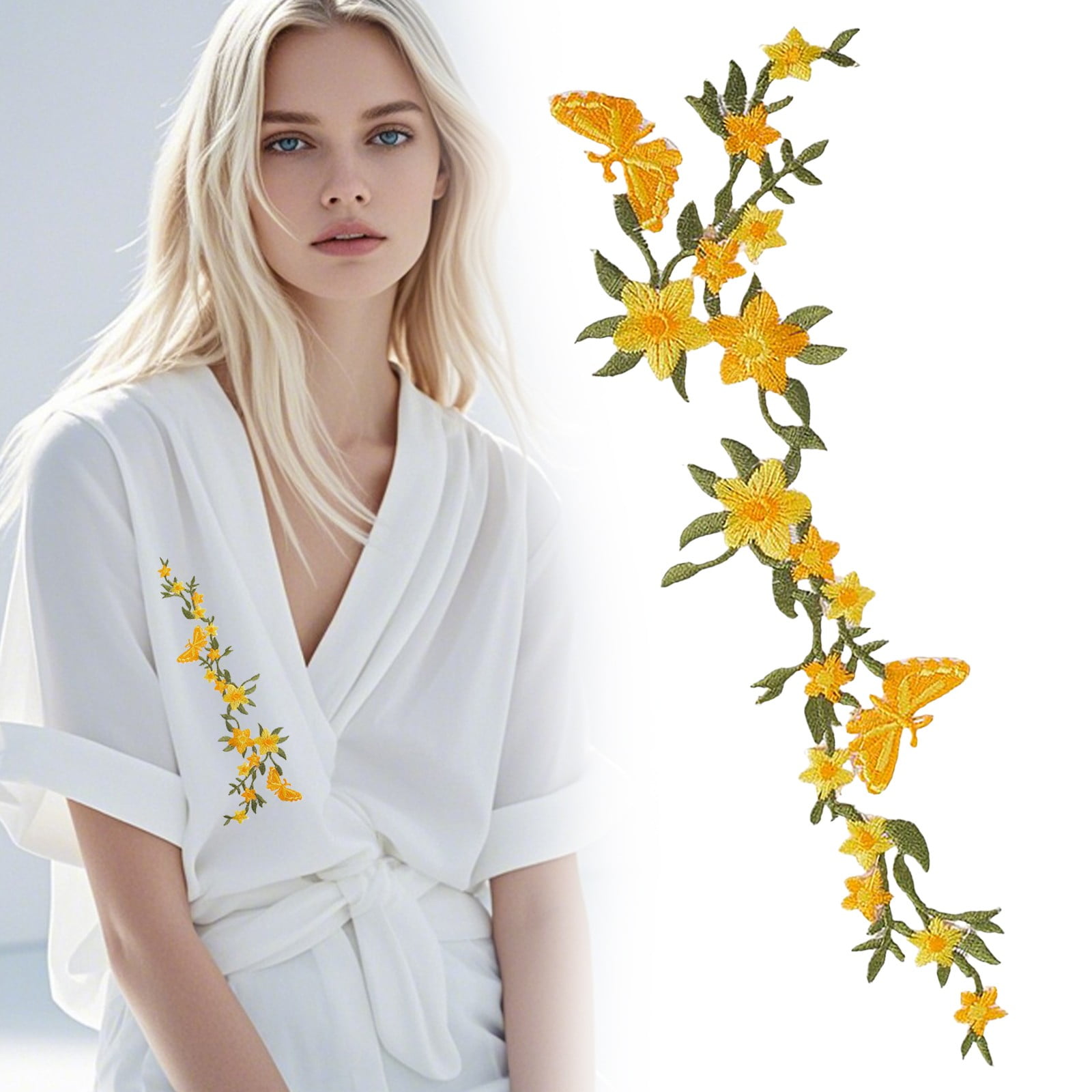 Embroidered plum blossom cloth stickers|Yellow|Flower On Applique ...