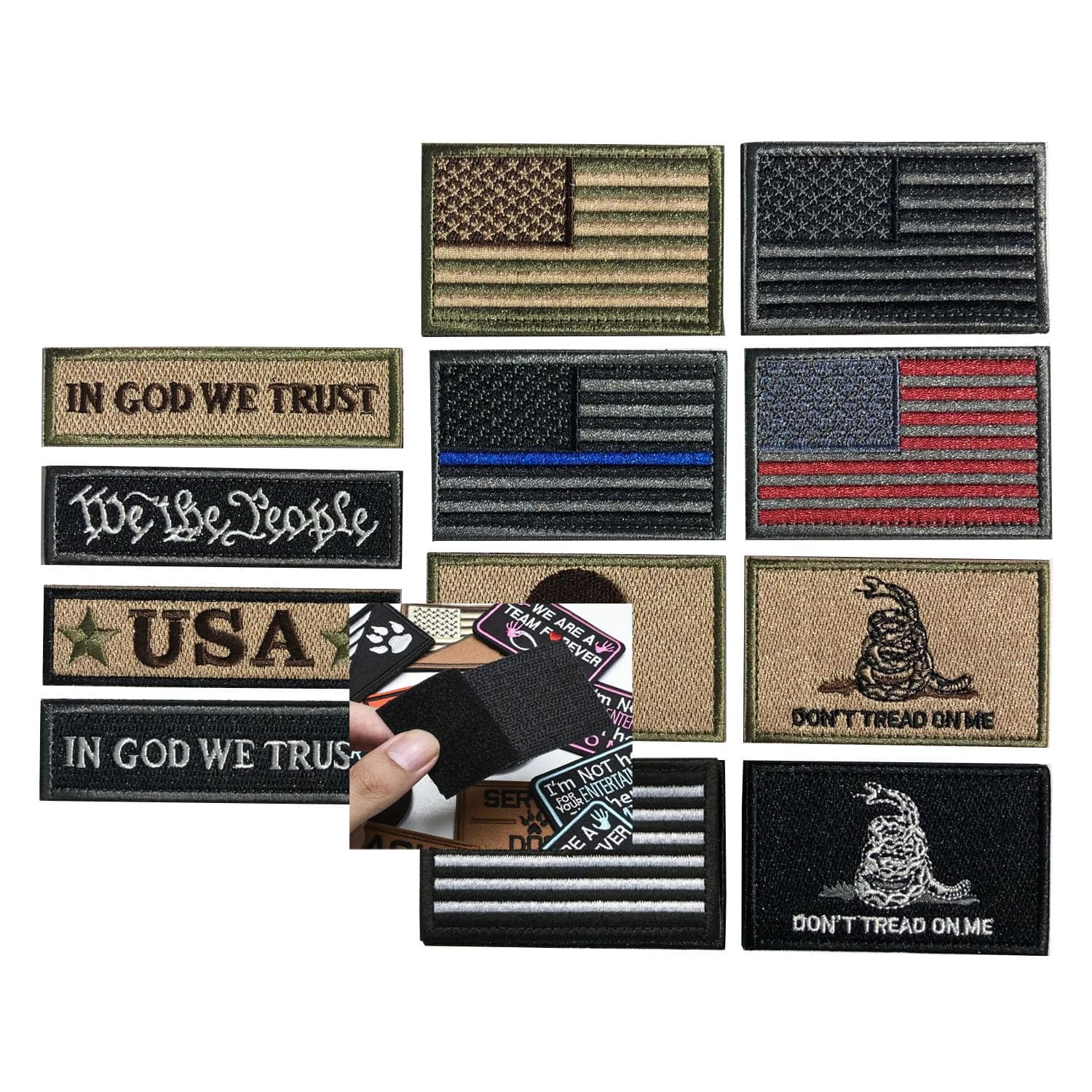 Embroideredflag patches, tactical set, thin blue line design, 12 pieces ...