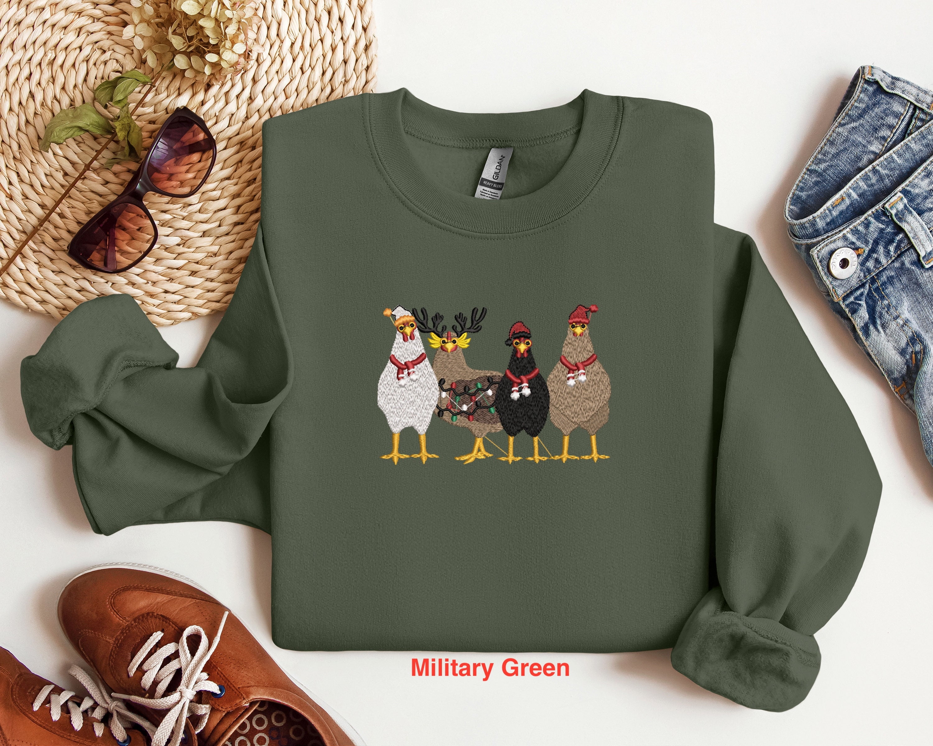 Embroideried Christmas Chicken Sweatshirt | Festive Holiday Hen ...