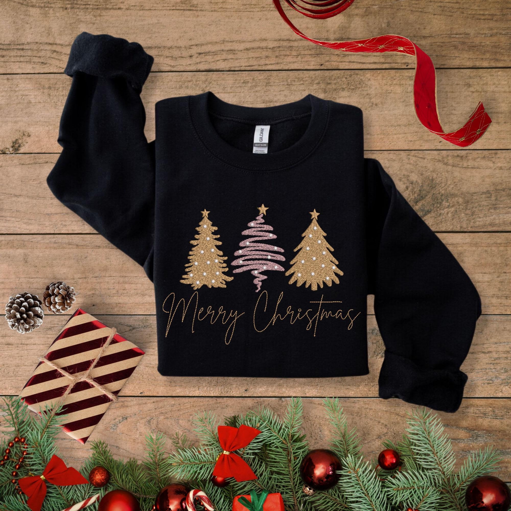Embroideried Christmas Tree Sweatshirt | Festive Holiday Graphic Stitch ...