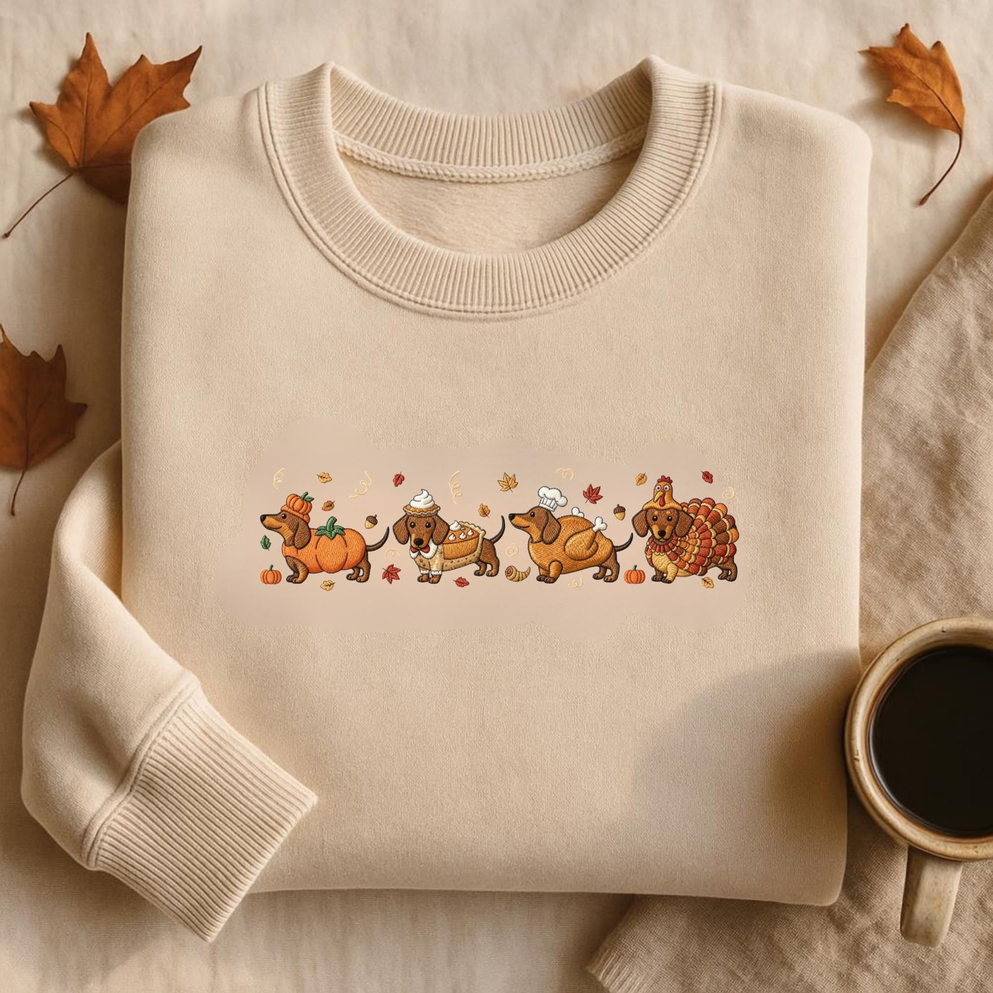 Embroideried Fall Dachshund Sweatshirt | Cute Thanksgiving Wiener Dog ...