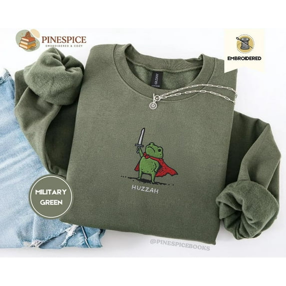 Embroideried Frog Knight Sweatshirt | Cute Sword & Cape Frog Pullover ...
