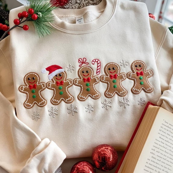 Embroideried Gingerbread Christmas Sweatshirt | Festive Cookie Row ...
