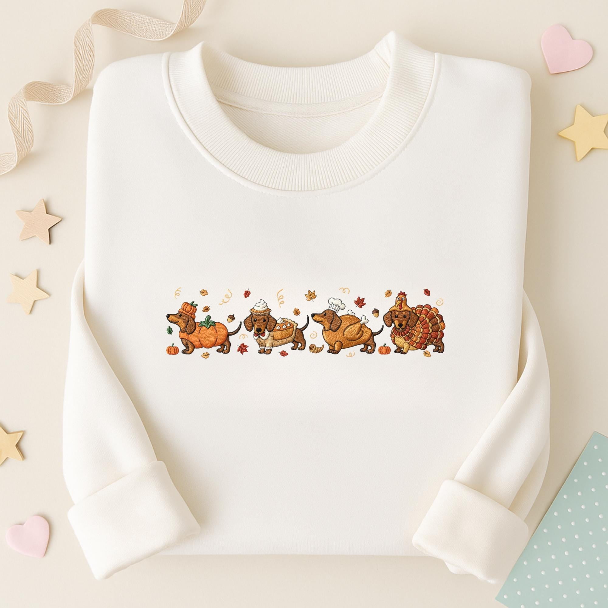 Embroideried Thanksgiving Dachshund Sweatshirt | Cute Fall Sausage Dog ...