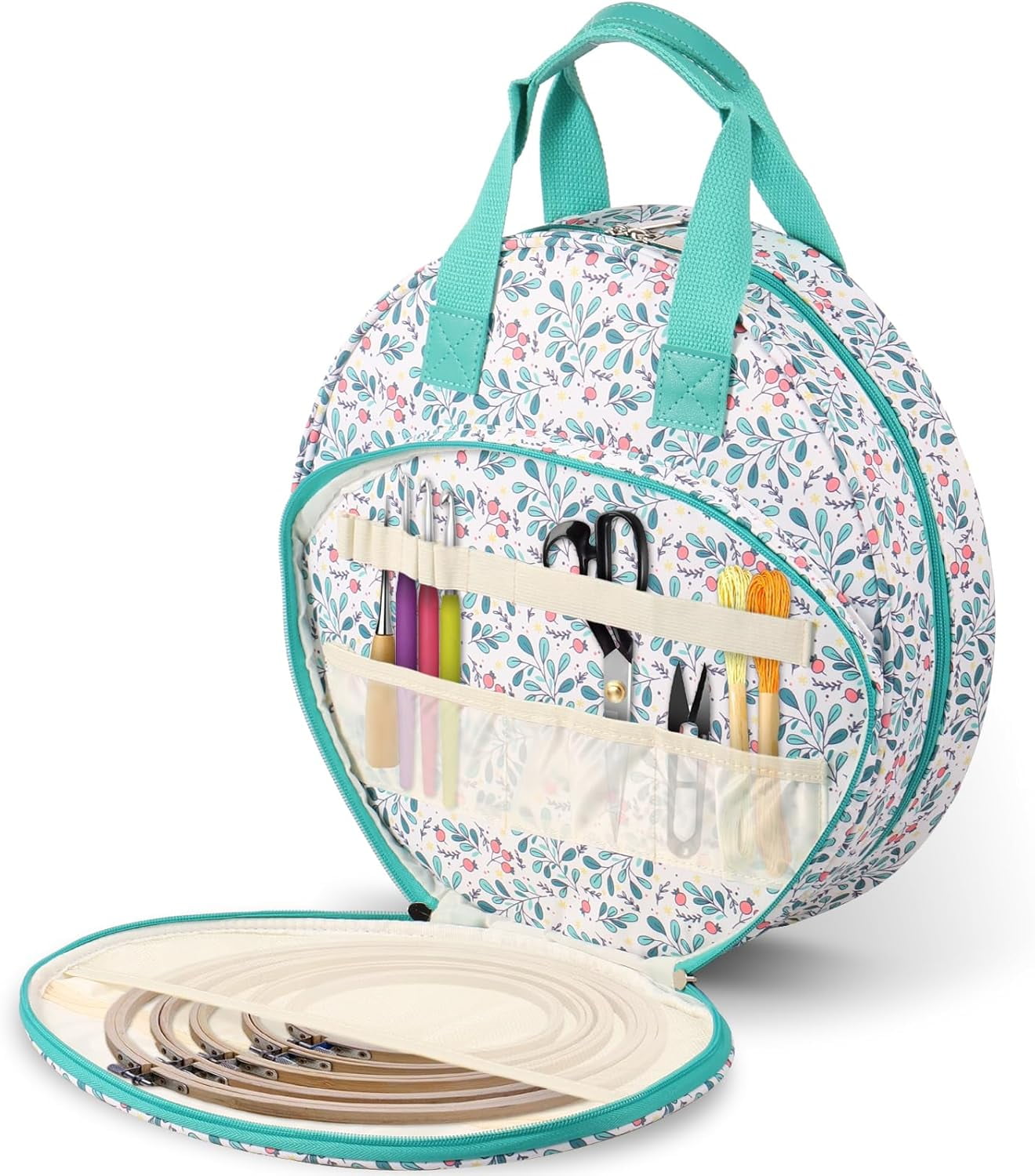 Embroidery Bag Organizer, Round Embroidery Project Bag with Handle ...