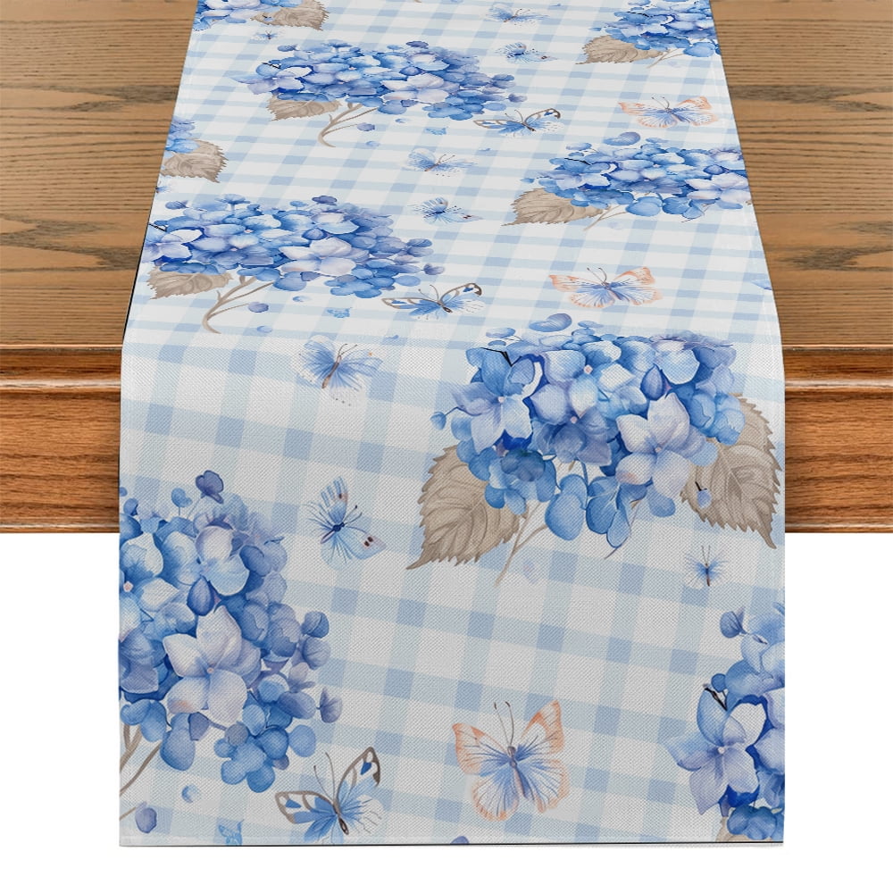 Embroidery Ball Flower Dining Table Runner ration for Dining Room Blue ...