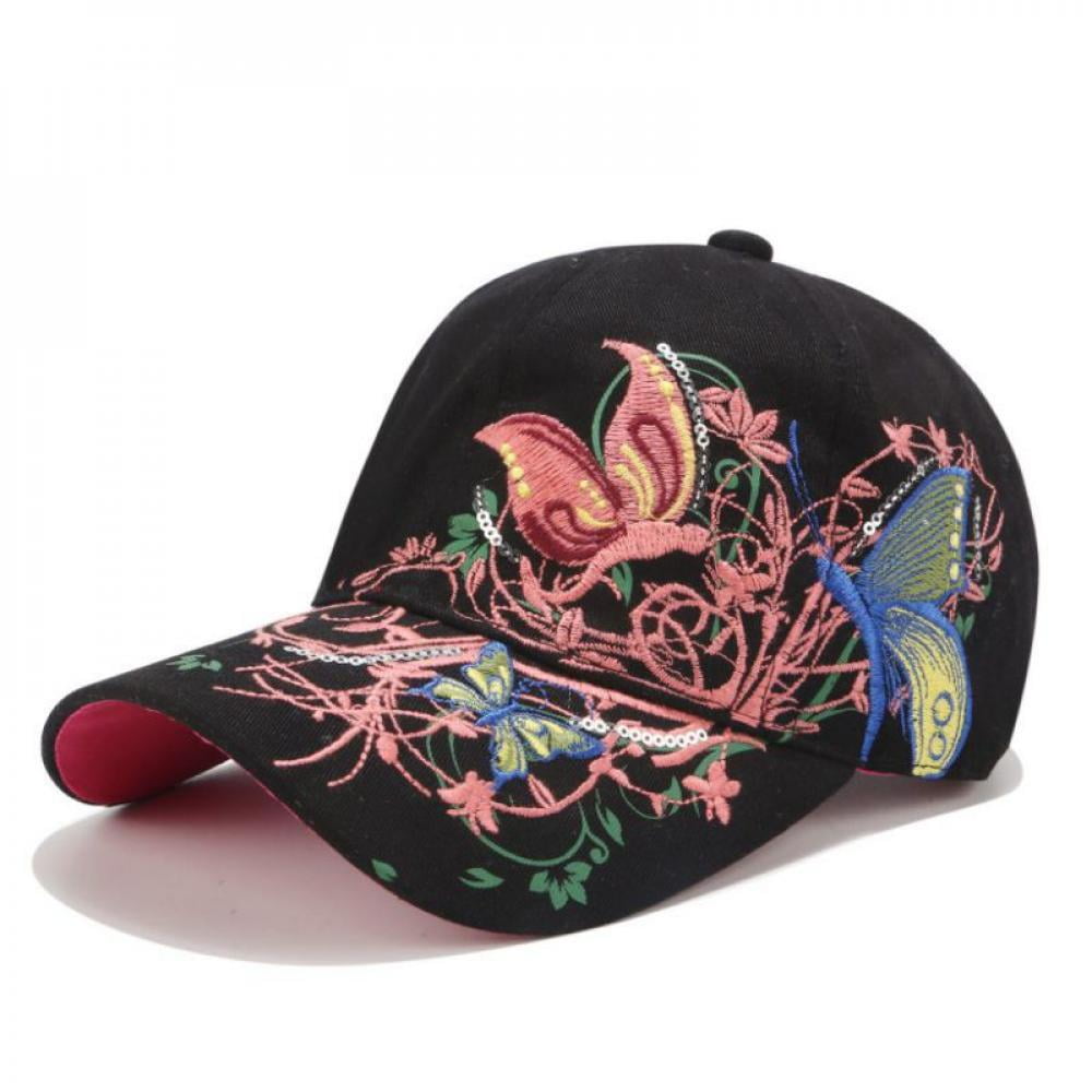 Embroidery Baseball Cap Sequins Butterfly Colorful Sun Hats, Adjustable ...