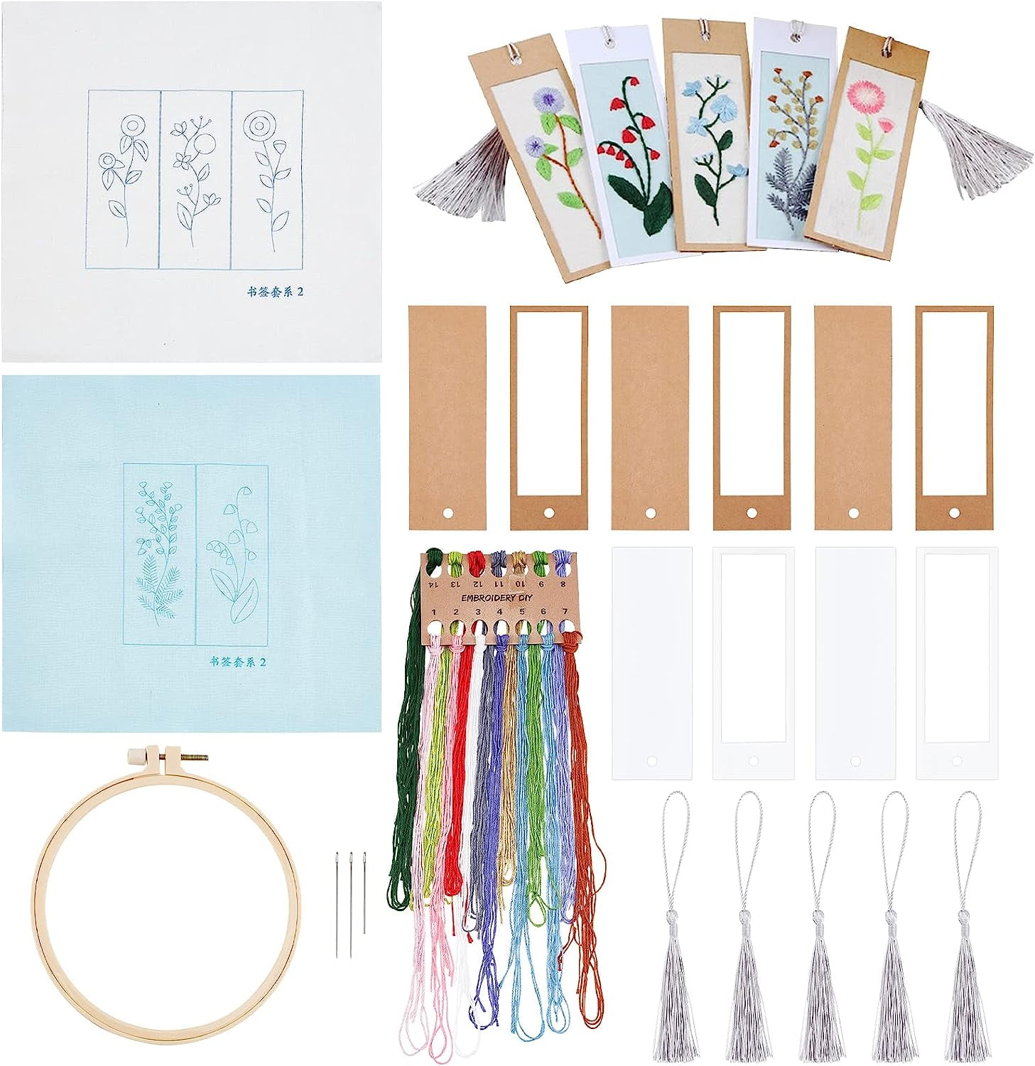 Embroidery Bookmark Set Floral Plant Stamped Embroidery Bookmark for ...
