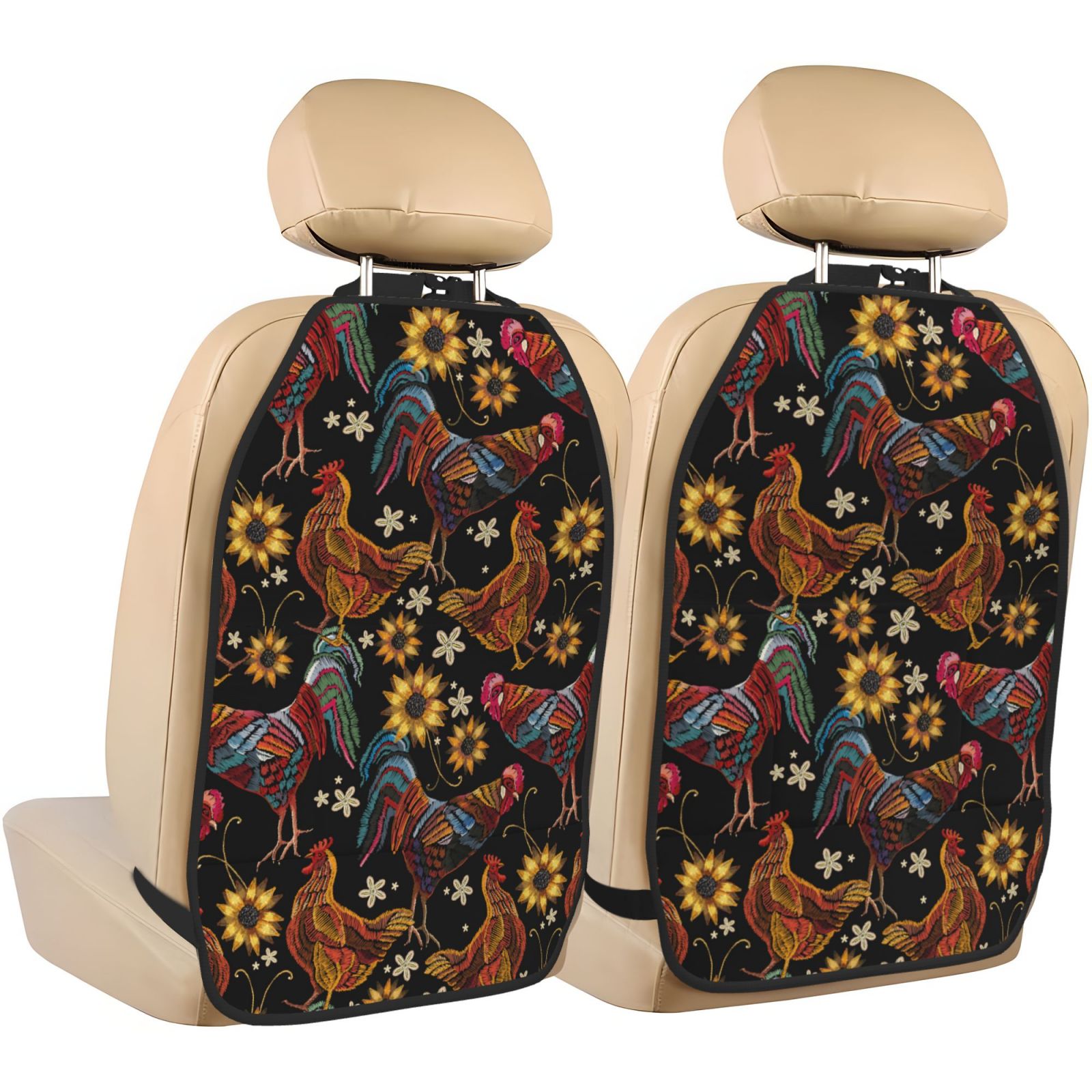 Embroidery Chicken Sunflower Backseat Car Organizer, 2 Pack Kick Mats ...