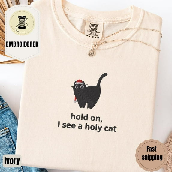 Embroidery Christmas Cat Shirt, New Years Eve, Merry Catmas, Meowy ...