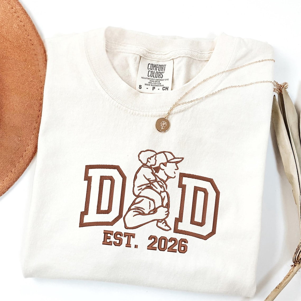 Embroidery Custom DAD Est 2026 Personalized New Line Art T-shirt ...
