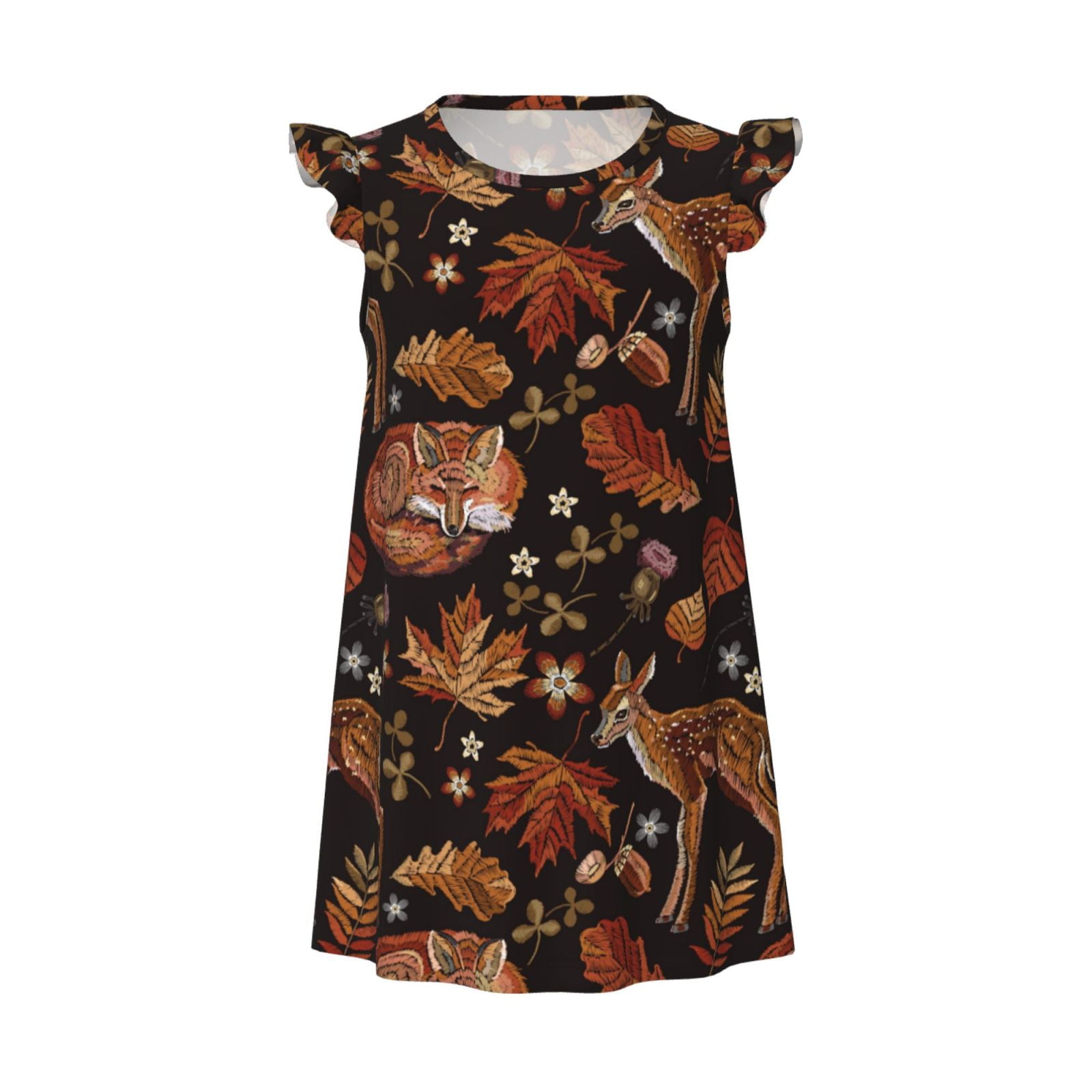 Embroidery Deer Fox Maple Leaf Girls Nightgowns, Pajamas for Girls ...