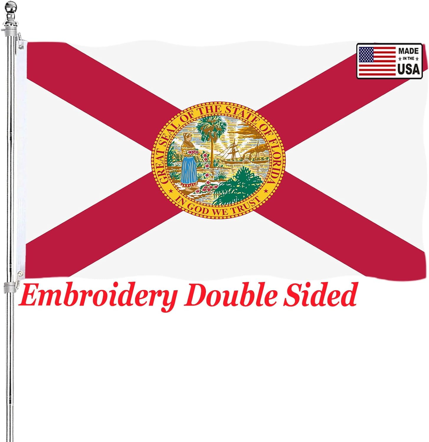 Embroidery Florida State Flag 3X5 Double Sided Outdoor Heavy Duty with ...