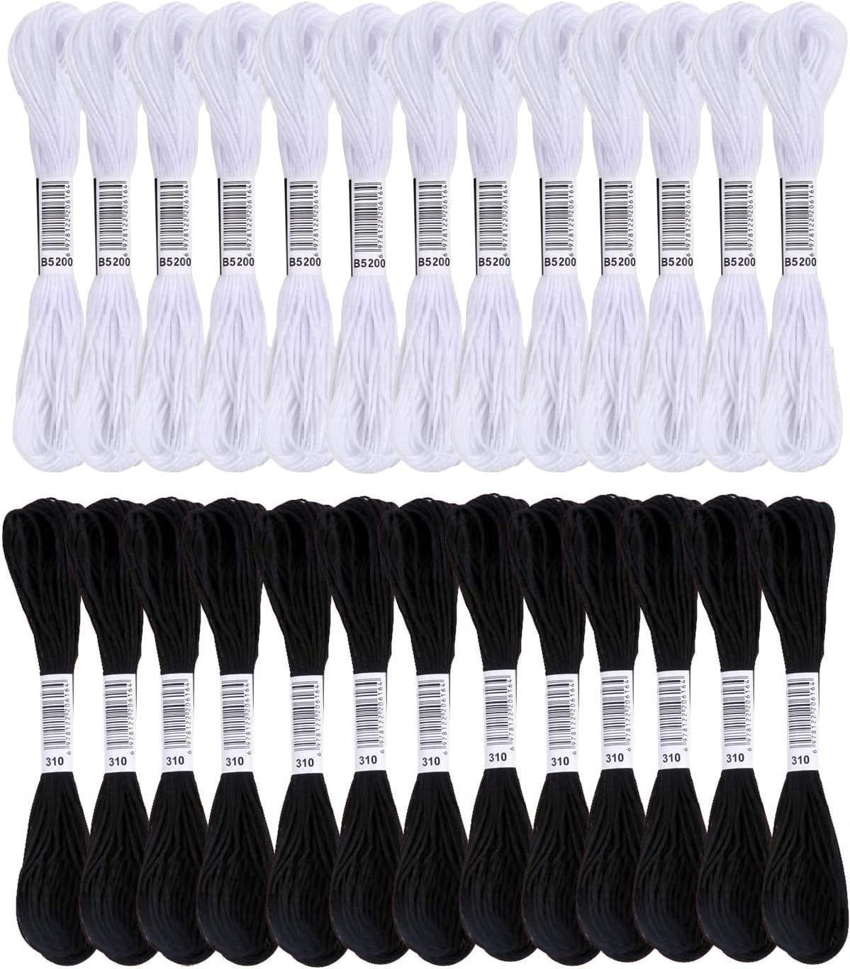 Embroidery Floss,12 Skeins White & 12 Skeins Black Embroidery Threads ...