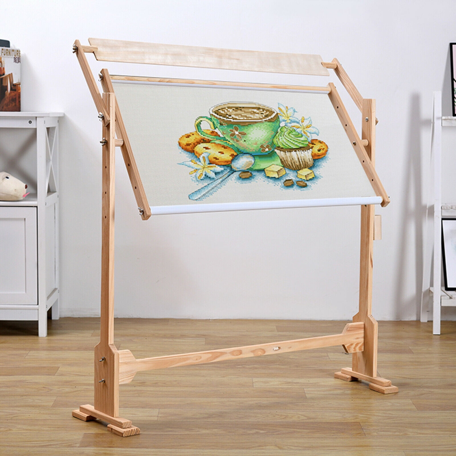 Embroidery Frame Stand, Adjustble Standing Type Stand Solid Wood Cross ...