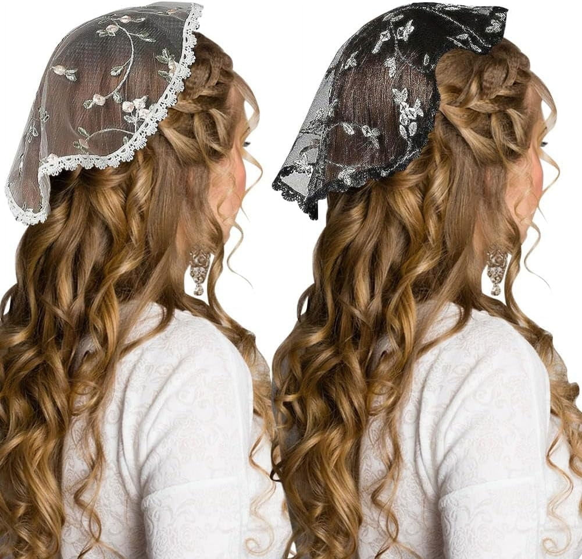 Embroidery Head Covering Flowers Lace Chapel Cap, Mantilla Catholic ...