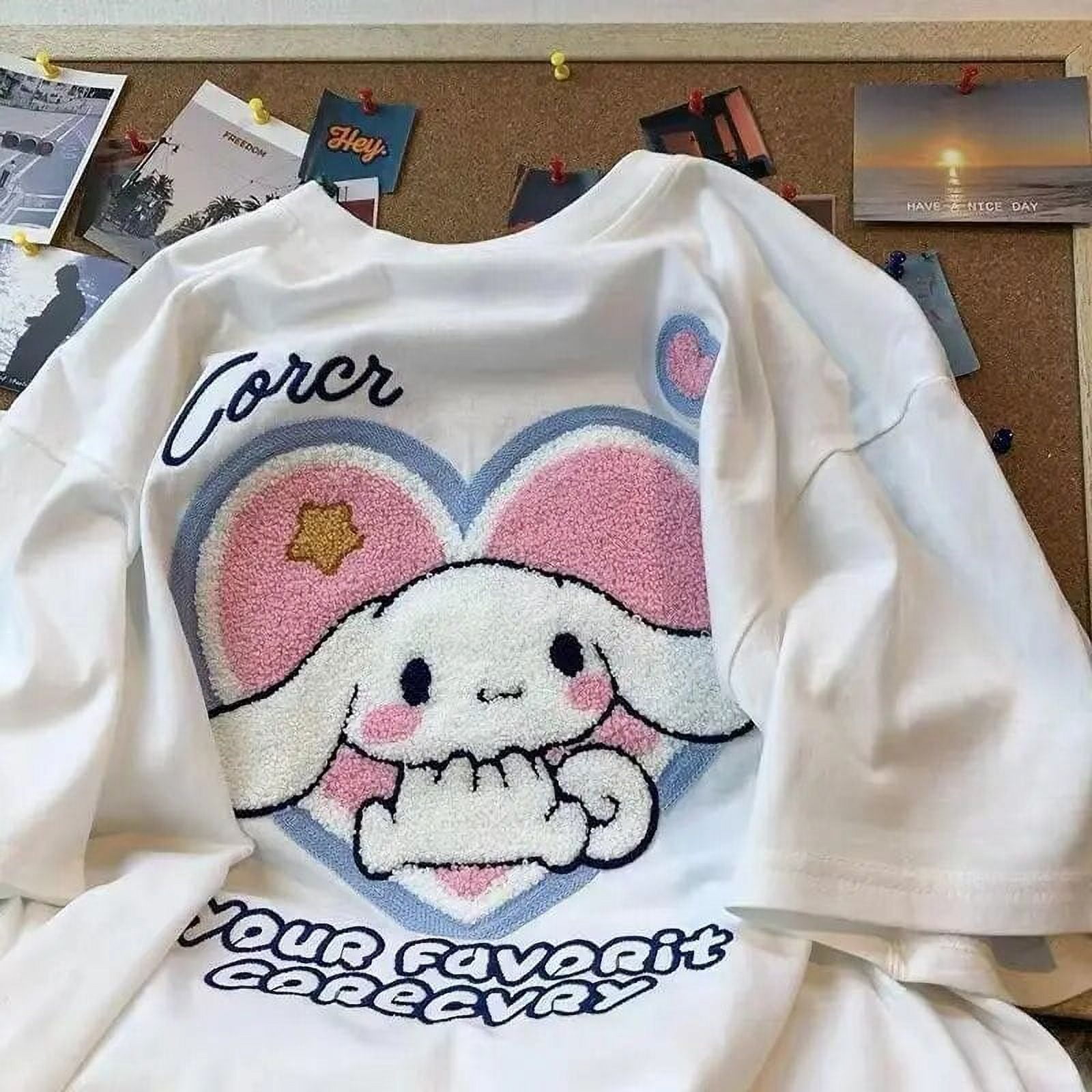 Embroidery Heart T-shirts Sanrio Cinnamoroll Crop Top Anime Y2k ...