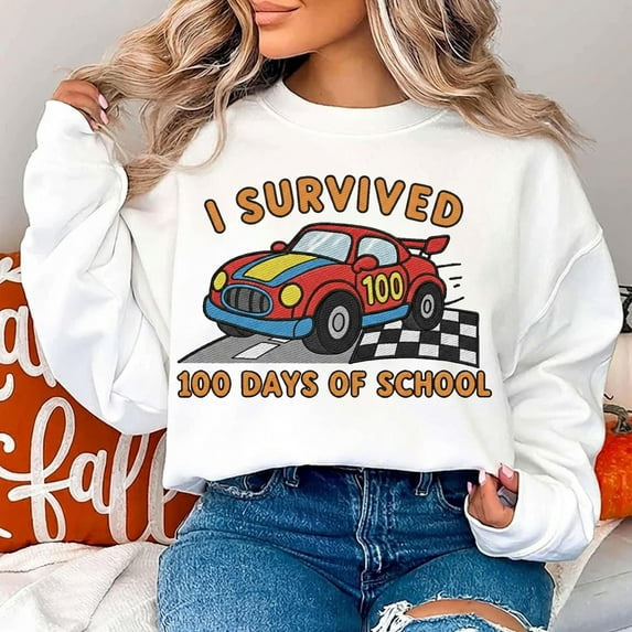 Embroidery I Survived 100 Days of School Sweatshirt, Teacher 100 Days ...