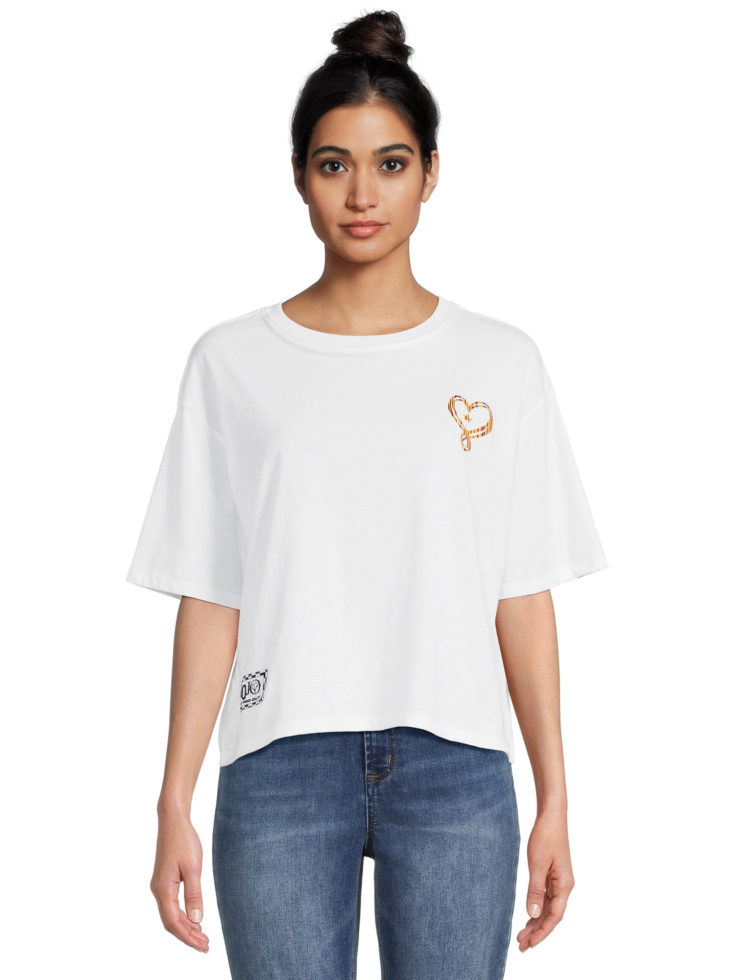 Embroidery Juniors Heart Skimmer Knit Top - Walmart.com