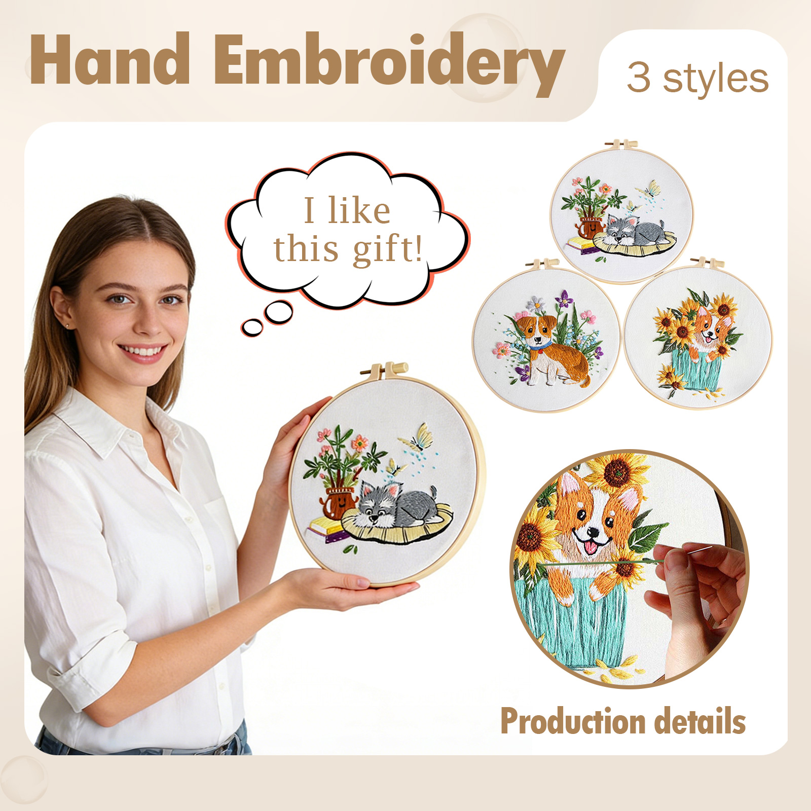 Embroidery Kit for Beginners – 4 Skill-Building Levels, Stamped Basic ...