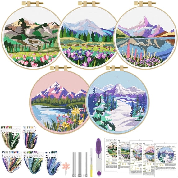 Embroidery Kit for Beginners, 5 Sets Flower Stitch Set for Include ...