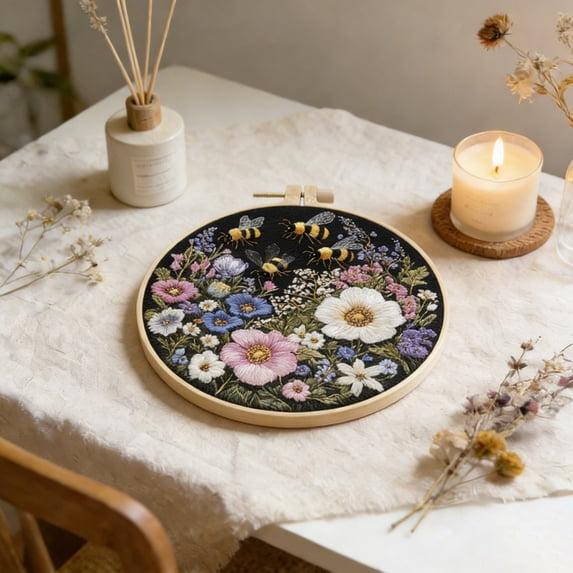 Embroidery Kit, DIY Hand Embroidery Set with Printed Floral Fabric ...