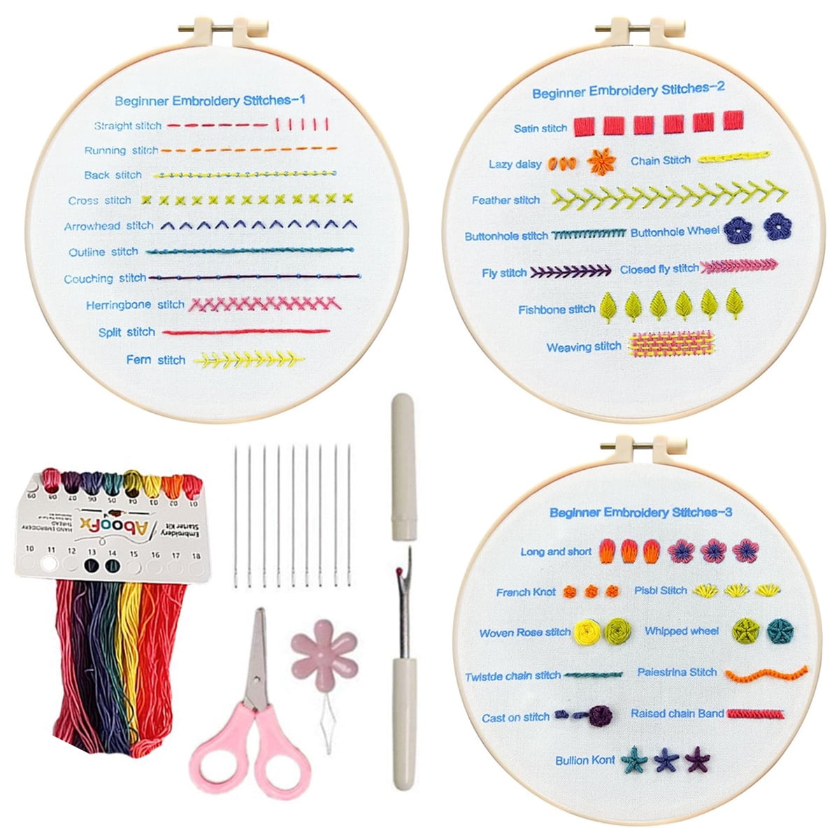 Embroidery Kit For Beginners,3 Set Embroidery Stitches Practice Kit ...
