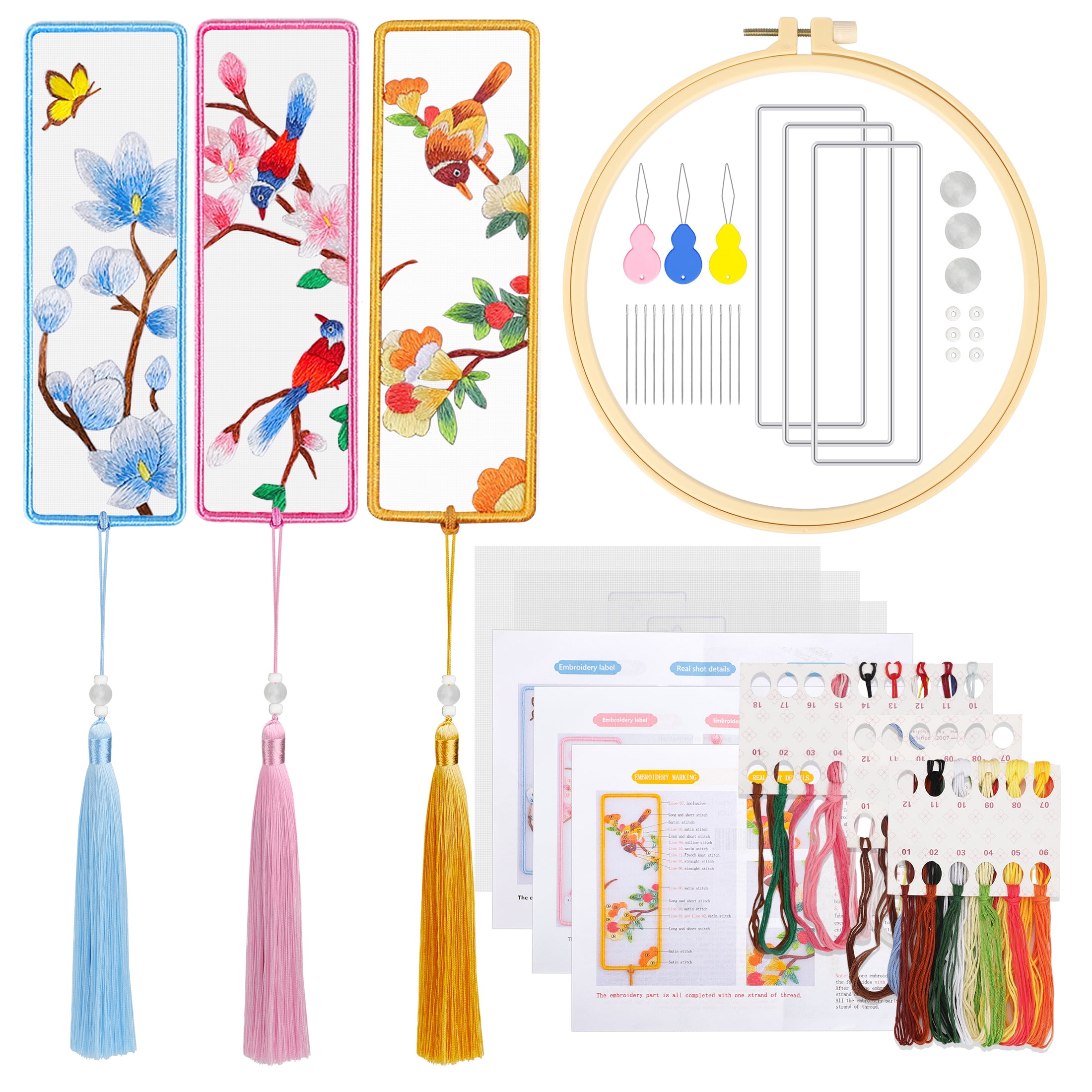 Embroidery Kit for Beginners, EEEkit 3pcs Embroidery Bookmark ...