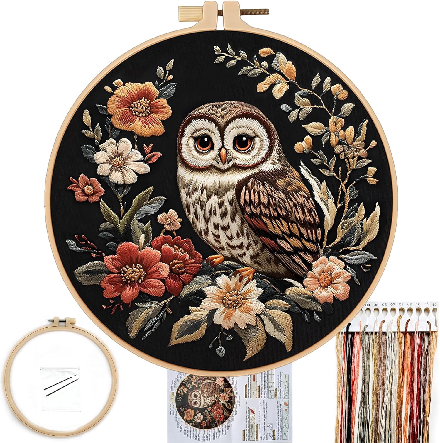 Embroidery Kit for Beginners, Owl Pre-Stamped Kits for with Hoop, Easy ...