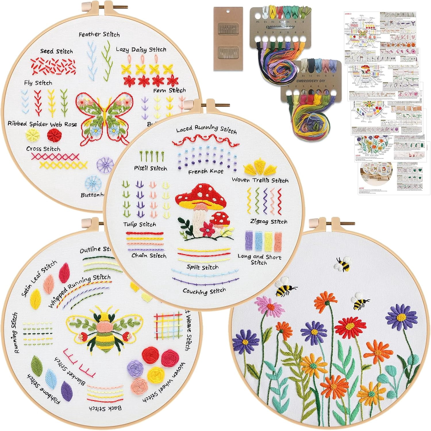 Embroidery Kits for Beginners,4 Packs Practice Tool,Beginner Embroidery ...