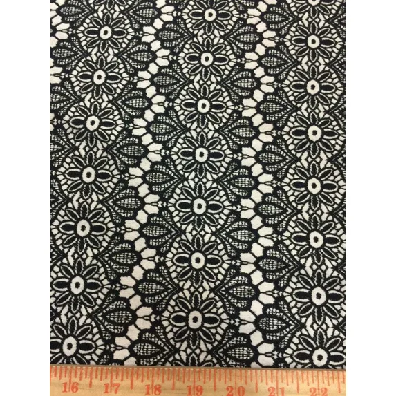 Embroidery Lace On Stretch French Cotton Black N Off White Floral ...