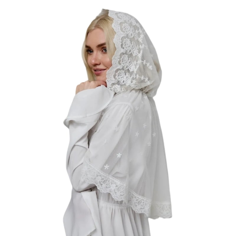 Embroidery Lace Turban Veils Latin Mass Scarf Head Covering Bridal ...