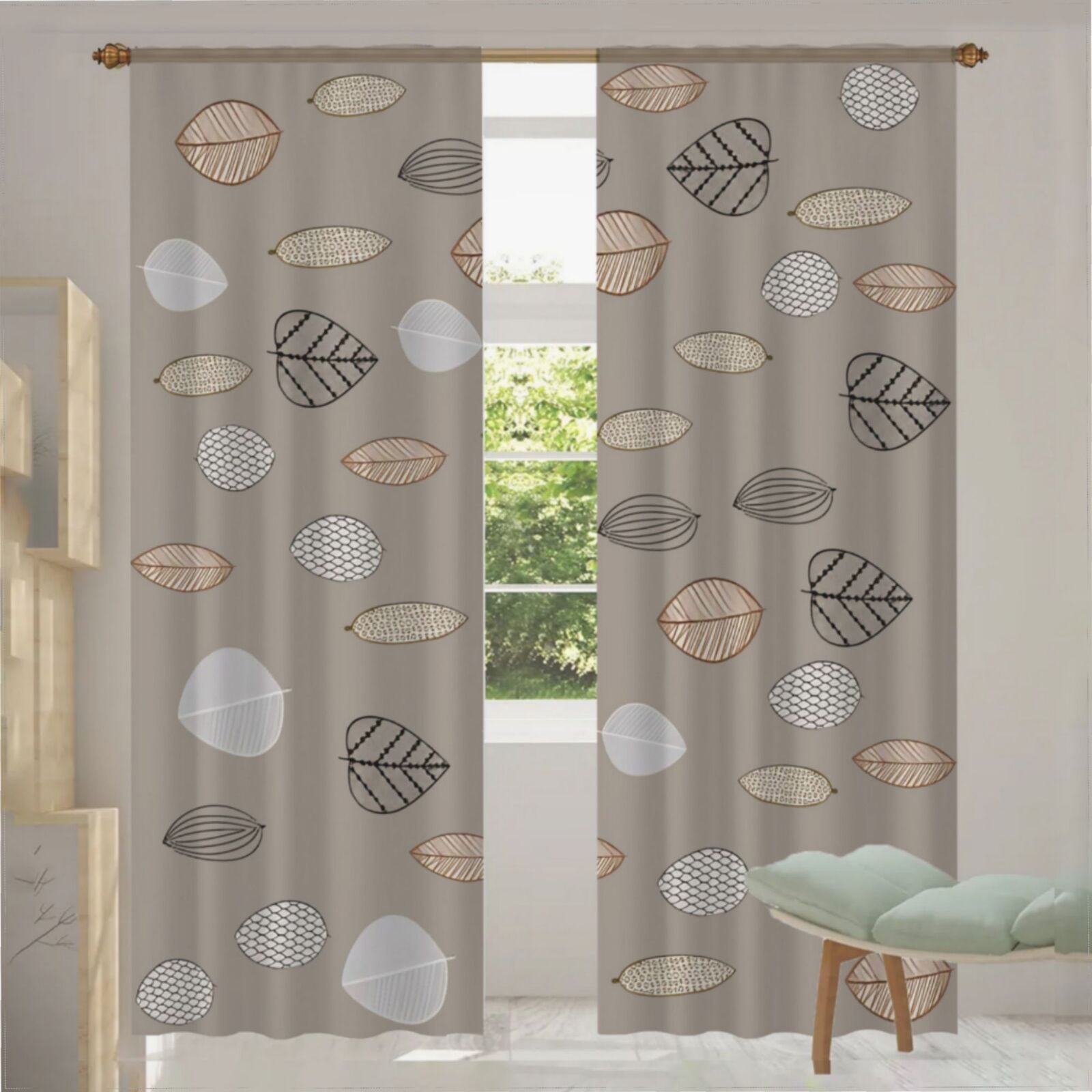 Embroidery Leaves Floral Pattern Sheer Window Curtains for Living Room ...